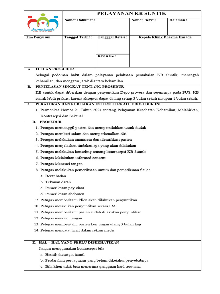 Prosedur Pelayanan KB Suntik | PDF | Sains & Matematika