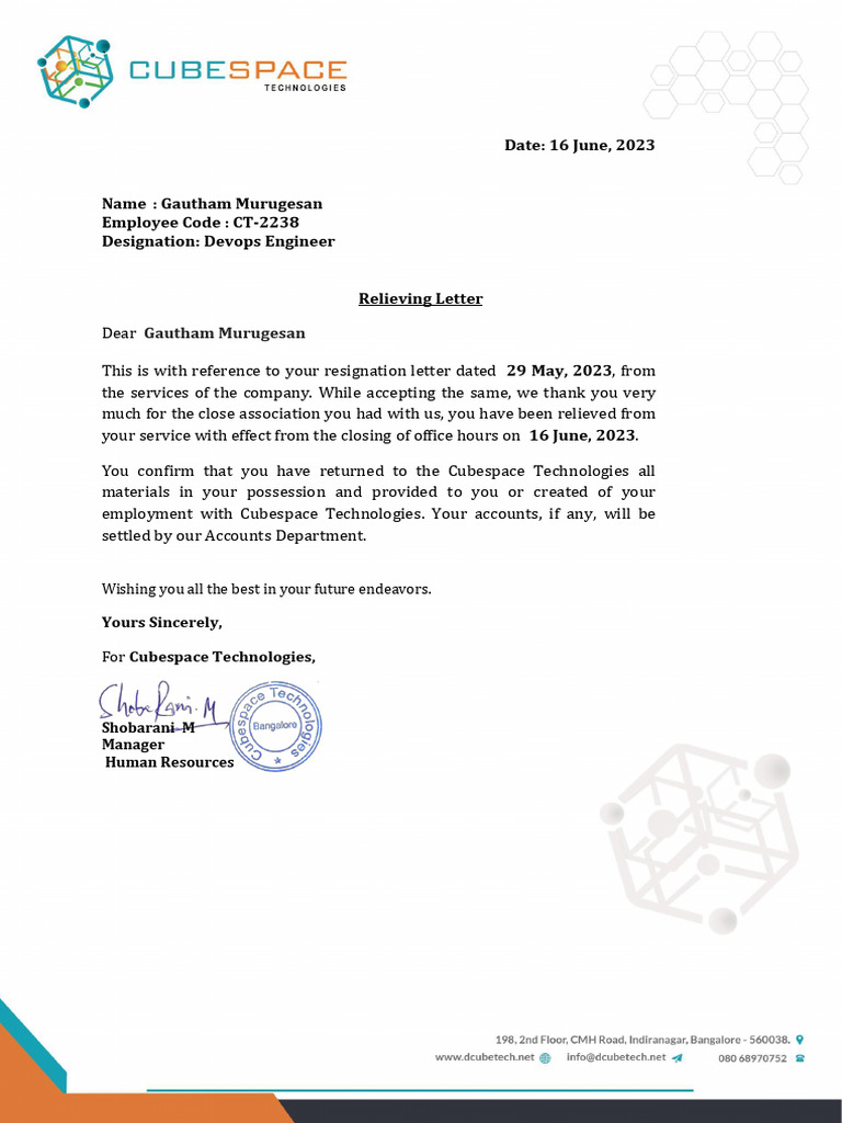 Relieving Letter 230621 114705 | PDF