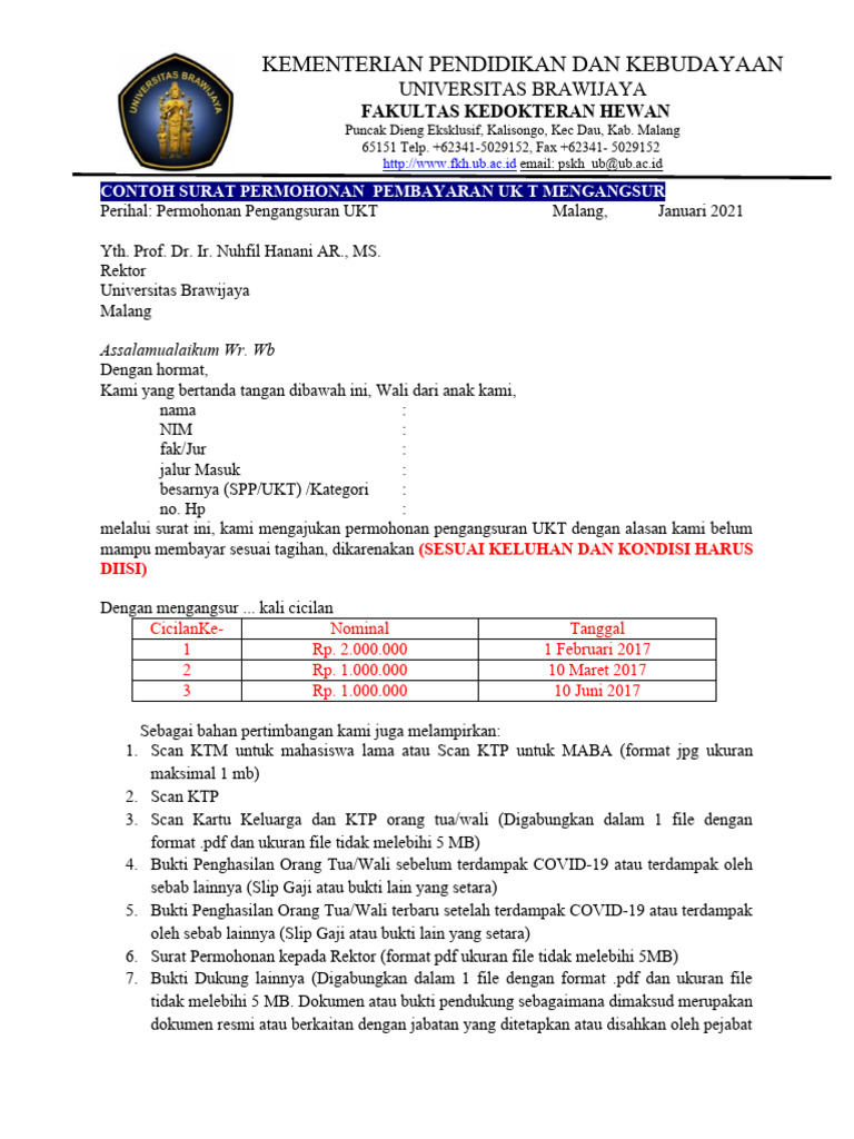 SURAT PERMOHONAN PENGANGSURAN SEMENTARA UKT (1) | PDF