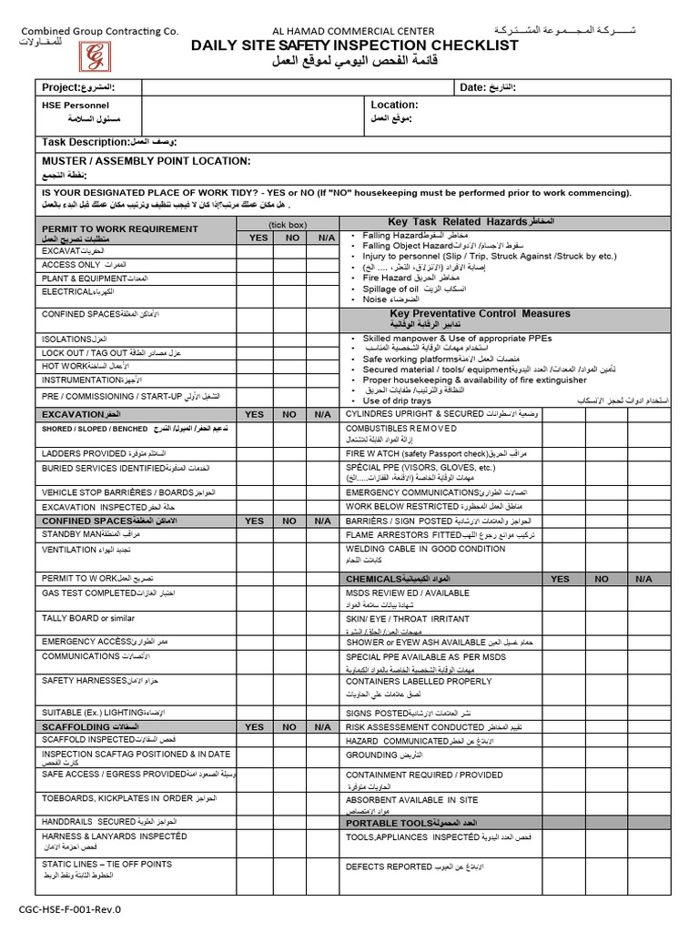 Daily Site Safety Inspection Checklist ### | PDF