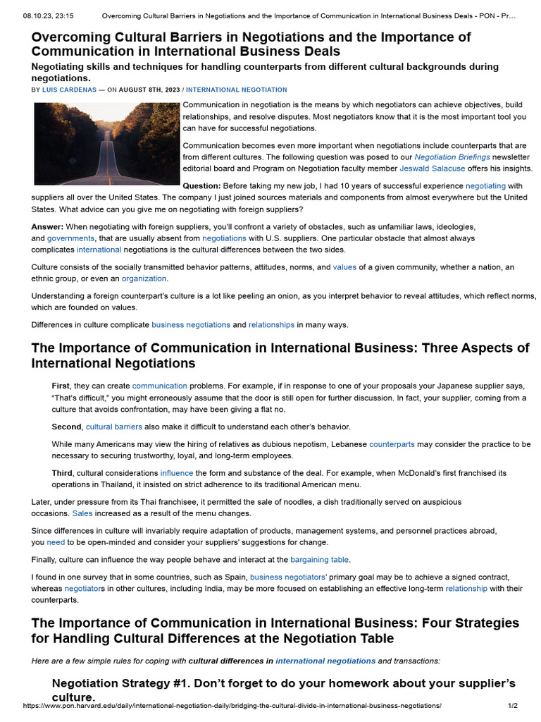 Overcoming Cultural Barriers in Negotiations and The Importance of ...