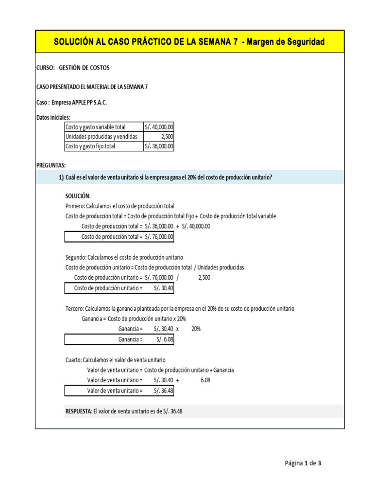 Cálculo del Margen de Seguridad en Costos | PDF | Economias | Business