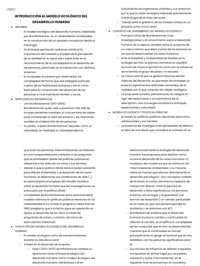 INTRODUCCIÓN AL MODELO ECOLÓGICO DEL DESARROLLO HUMANO | PDF | Sicología | Ecología