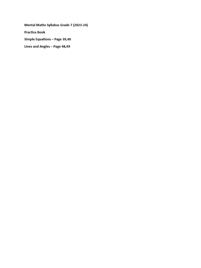Mental Maths Syllabus Grade 7 PDF