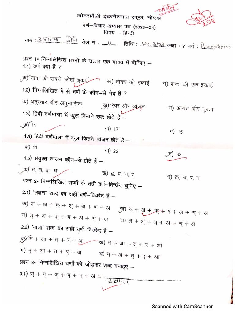 Hindi Revision Worksheet | PDF