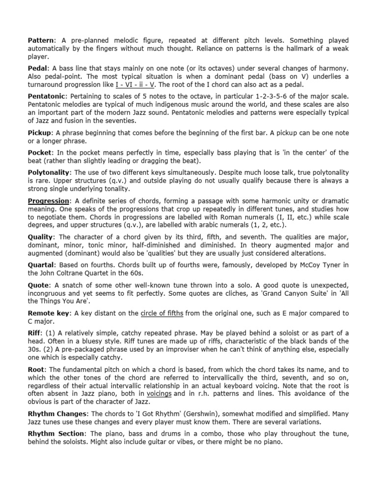Essential Jazz Terminology Guide | PDF | Chord (Music) | Harmony