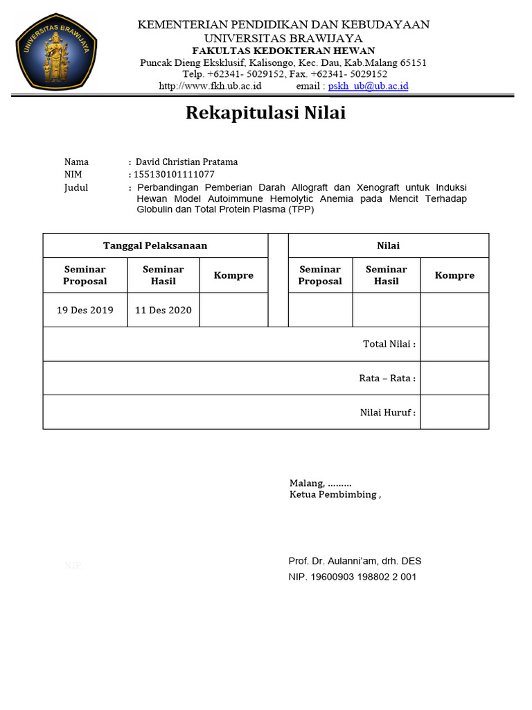 Form Nilai Kompre | PDF