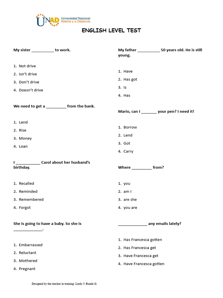 English Level Test Pdf
