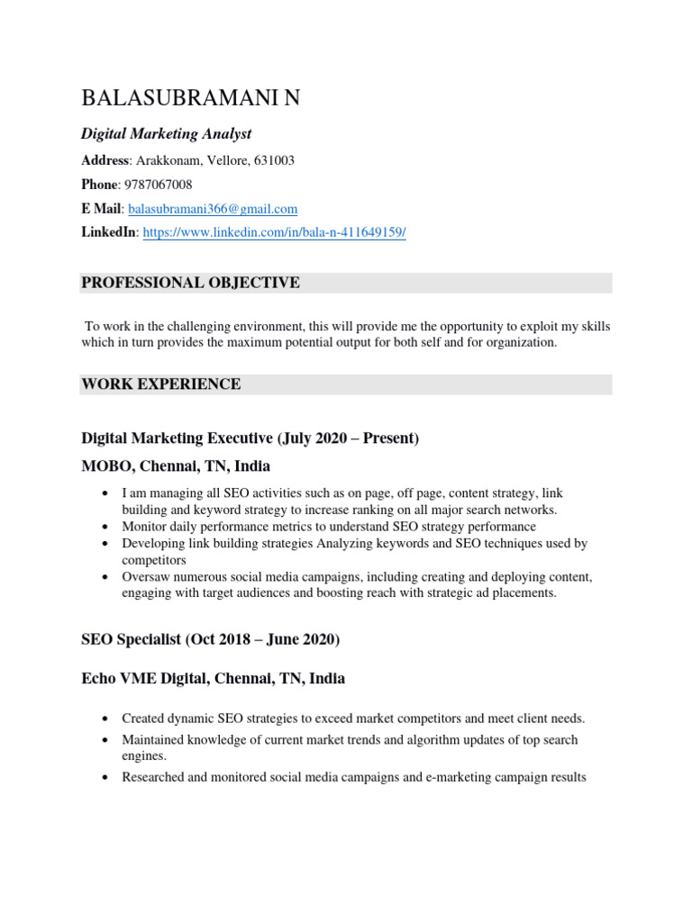 Resume - 2021 | PDF | Search Engine Optimization | Digital Marketing