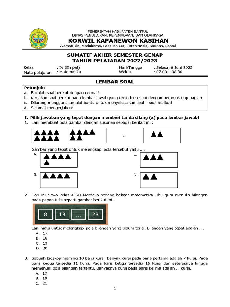 Lembar Soal SAS Matematika Kelas 4 | PDF