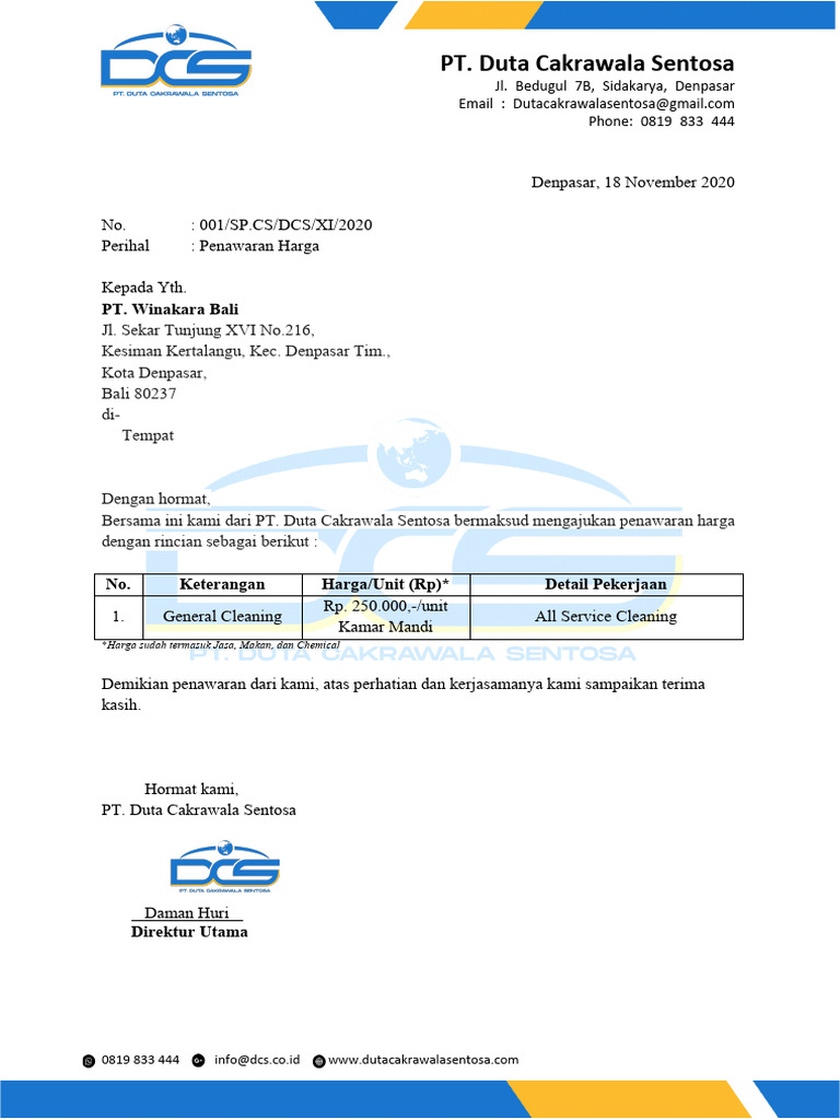 Surat Penawaran CS 181120 | PDF