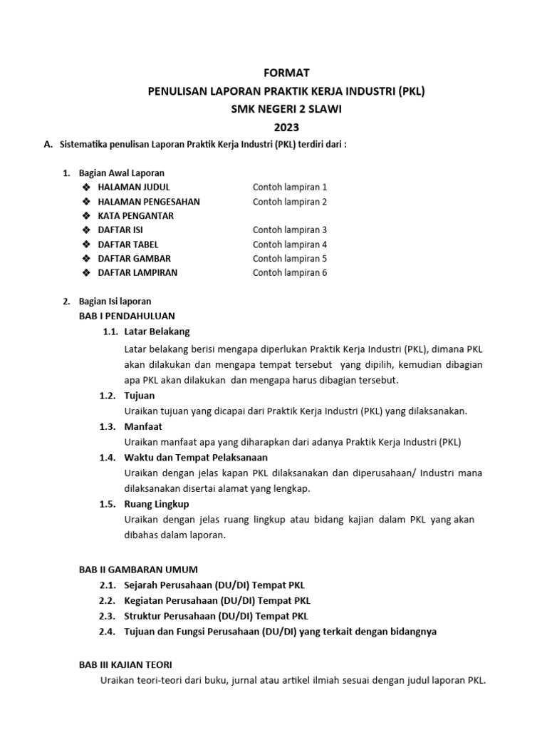 Format Laporan PKL Individu TP 2023 2024 | PDF