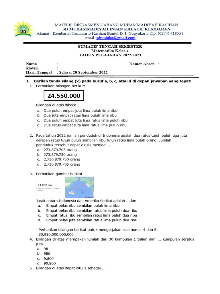 Soal STS Matematika Kelas IV | PDF