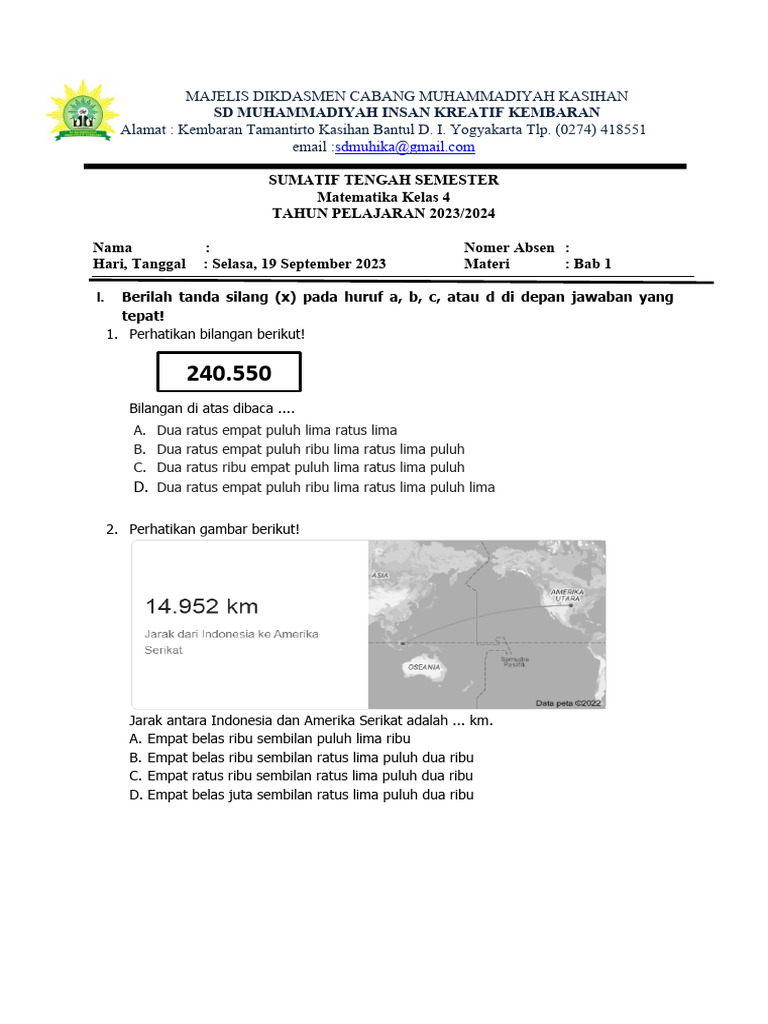 2. Soal Sumatif Matematika Kelas IV | PDF
