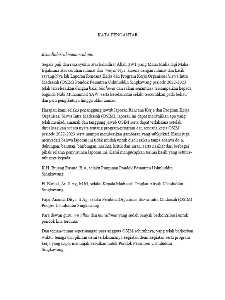 Laporan Rencana Dan Program Kerja Osim Periode 2022-2023 | PDF