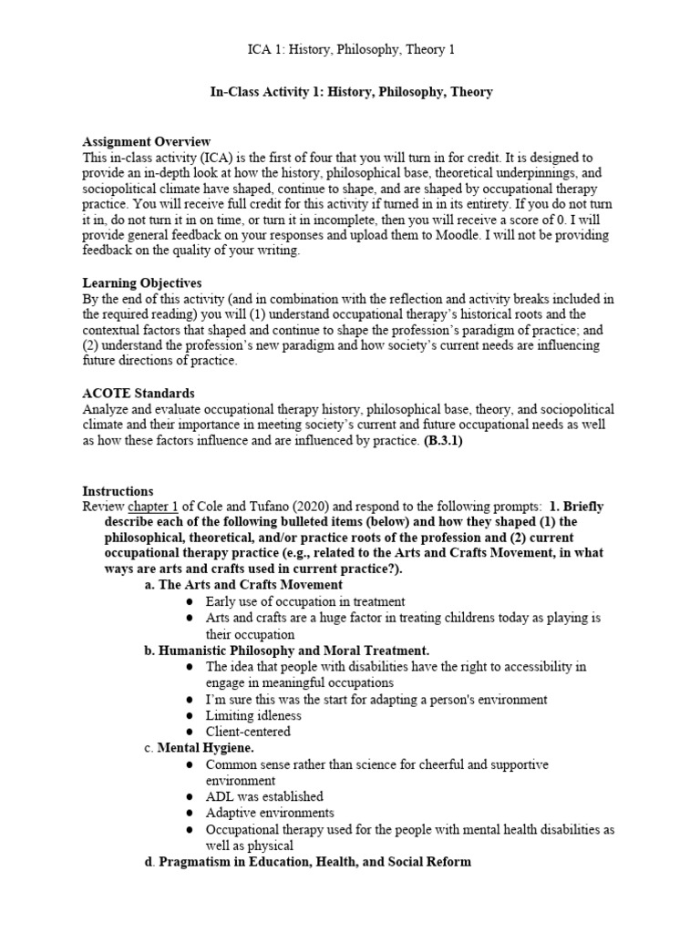 Ica 1 History Philosophy Theory | PDF | Occupational Therapy | Health Care