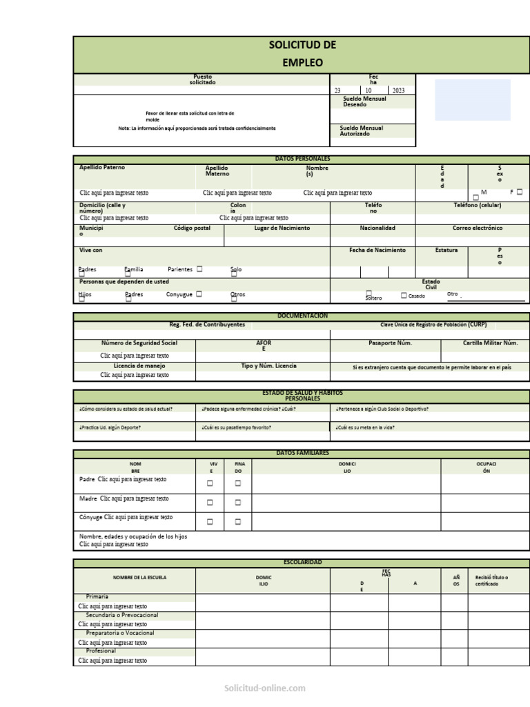 solicitud-de-empleo-pdf-editable-verde | PDF