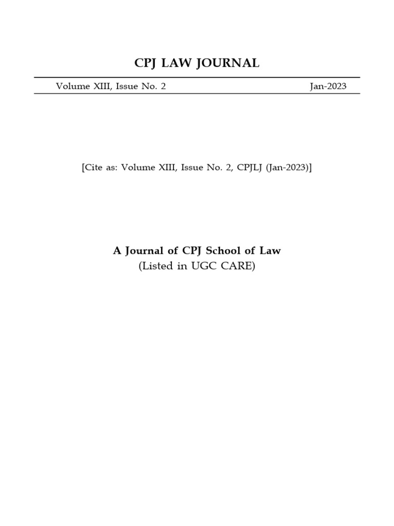 CPJ Law Journal: Volume XIII, Issue No. 2 Jan-2023 | PDF
