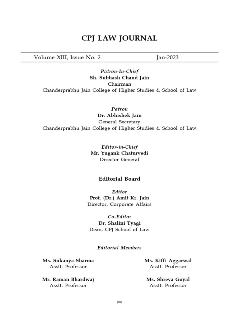 CPJ Law Journal: Volume XIII, Issue No. 2 Jan-2023 | PDF
