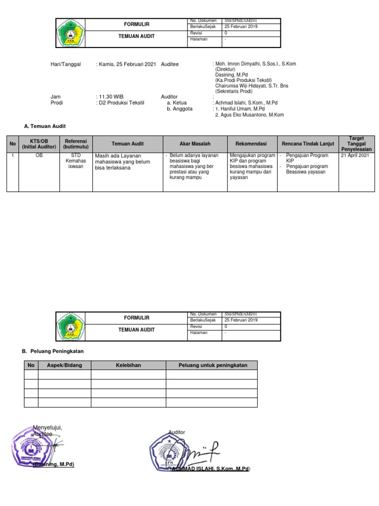 Temuan Audit Lapangan | PDF