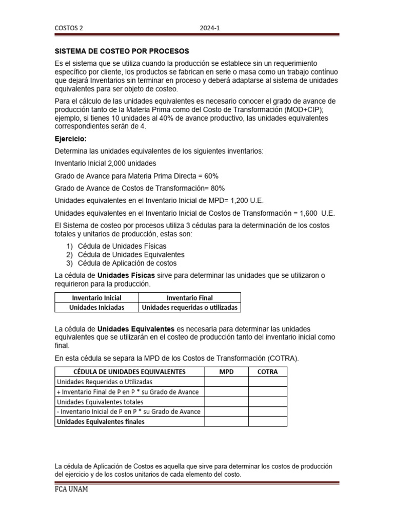 Costeo Por Procesos 2024-1 | PDF | Inventario | Business