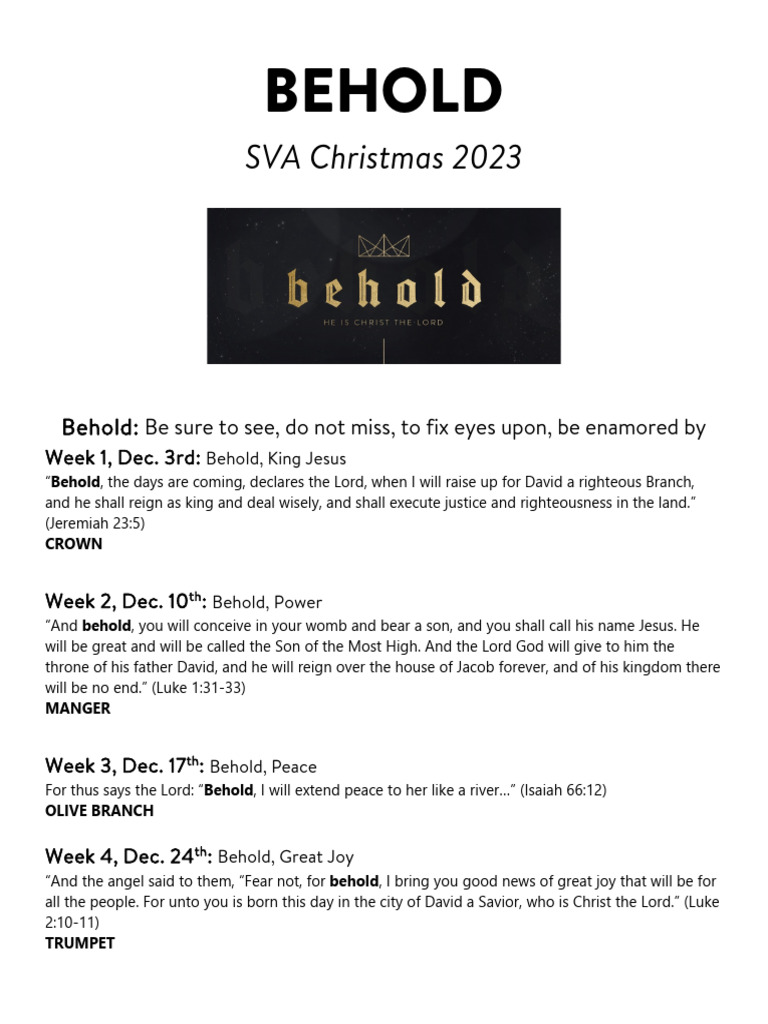 SVA Christmas 2023: Behold Series Events | PDF | History | Religion ...