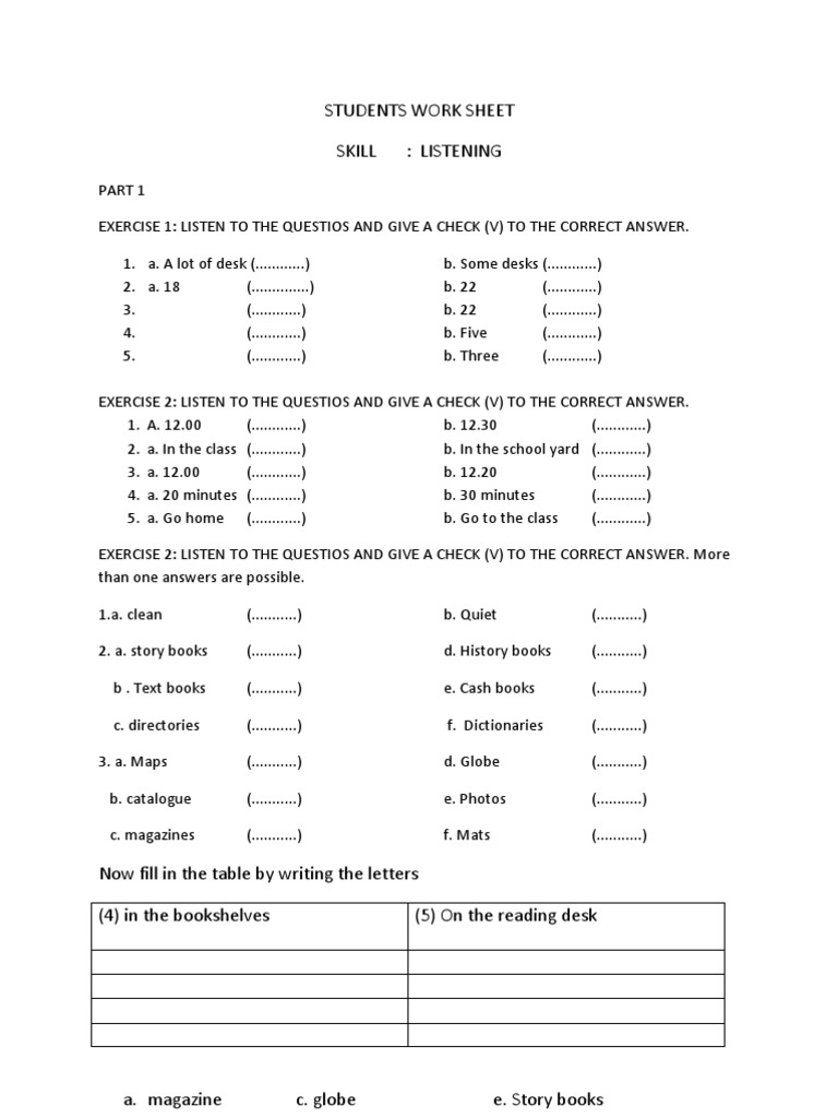 Students Work Sheet | PDF