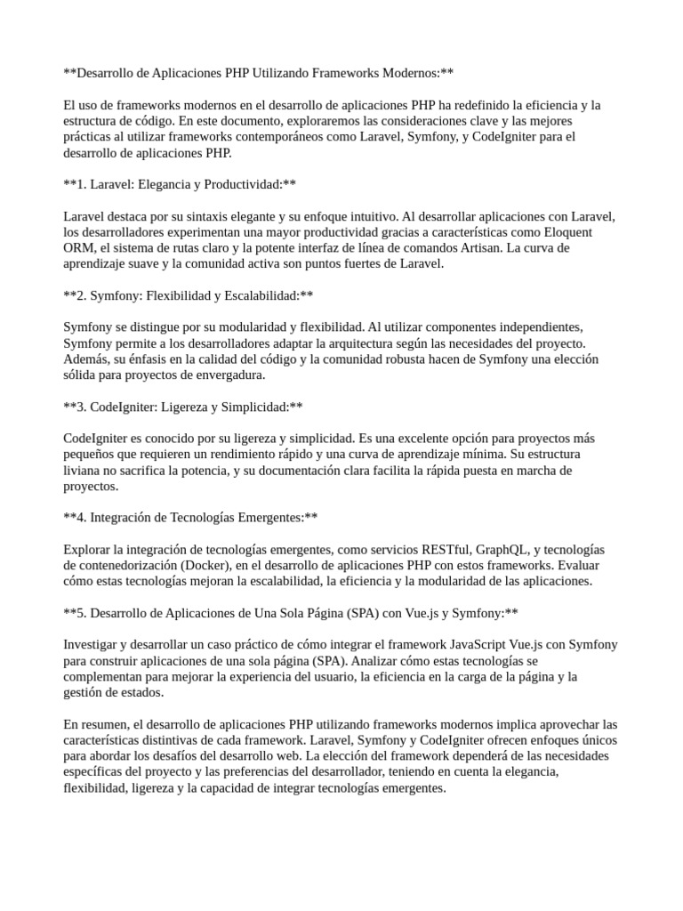 Desarrollo de Aplicaciones PHP Utilizando Frameworks Modernos | PDF | Php | Desarrollo de software