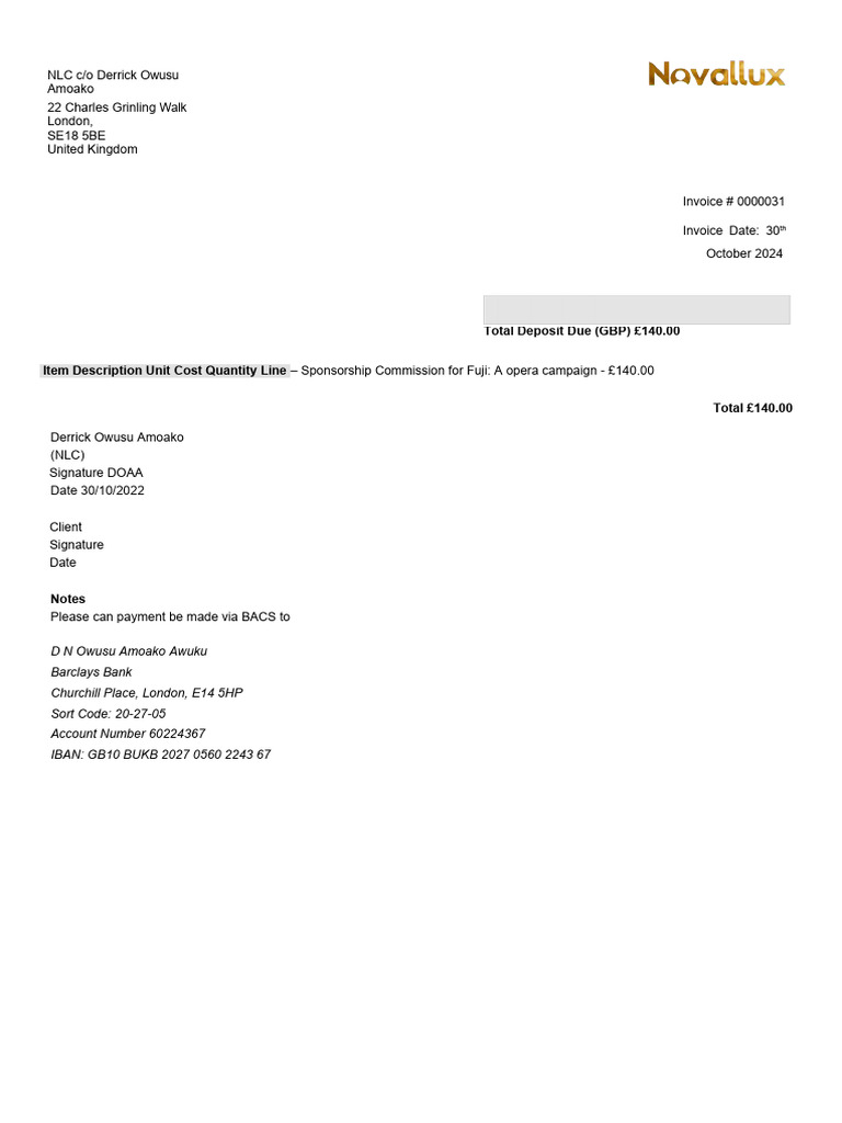 Invoice #0000031 for Sponsorship Commission | PDF