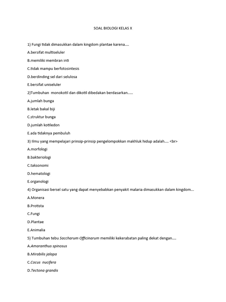 Latihan Biologi Kelas X | PDF