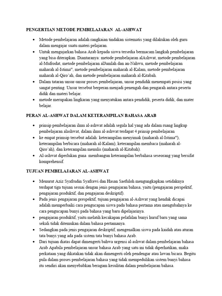 Metode Pembelajaran Al-Ashwat | PDF
