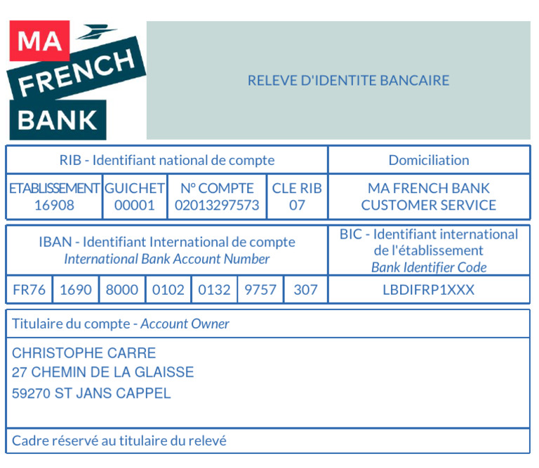 RIB et IBAN de Ma French Bank | PDF | Droit des affaires | Paiements