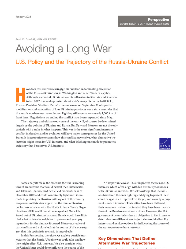 Avoiding A Long War - U.S. Policy and The Trajectory of The Russia ...