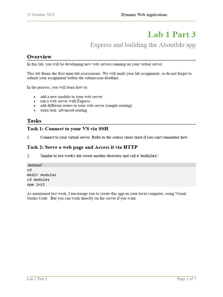 Lab 1 Part 3 - About Me - Express | Download Free PDF | Networking | Internet & Web