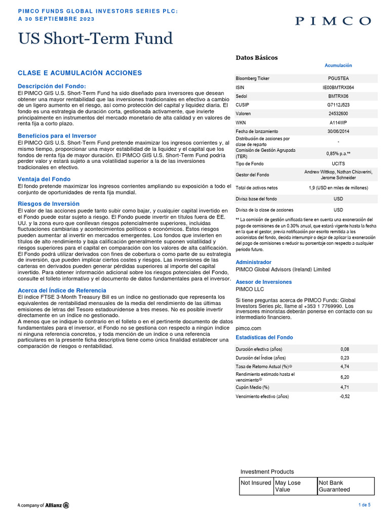 PIMCO U.S. Short-Term Fund 2023 | PDF | Bolsa de Valores | Inversiones