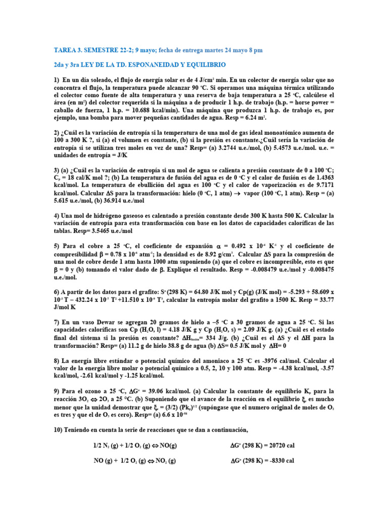 Tarea 5 | PDF | Temperatura | Energía libre de Gibbs