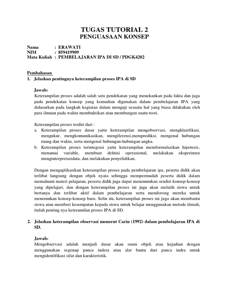Keterampilan Proses IPA di SD | PDF