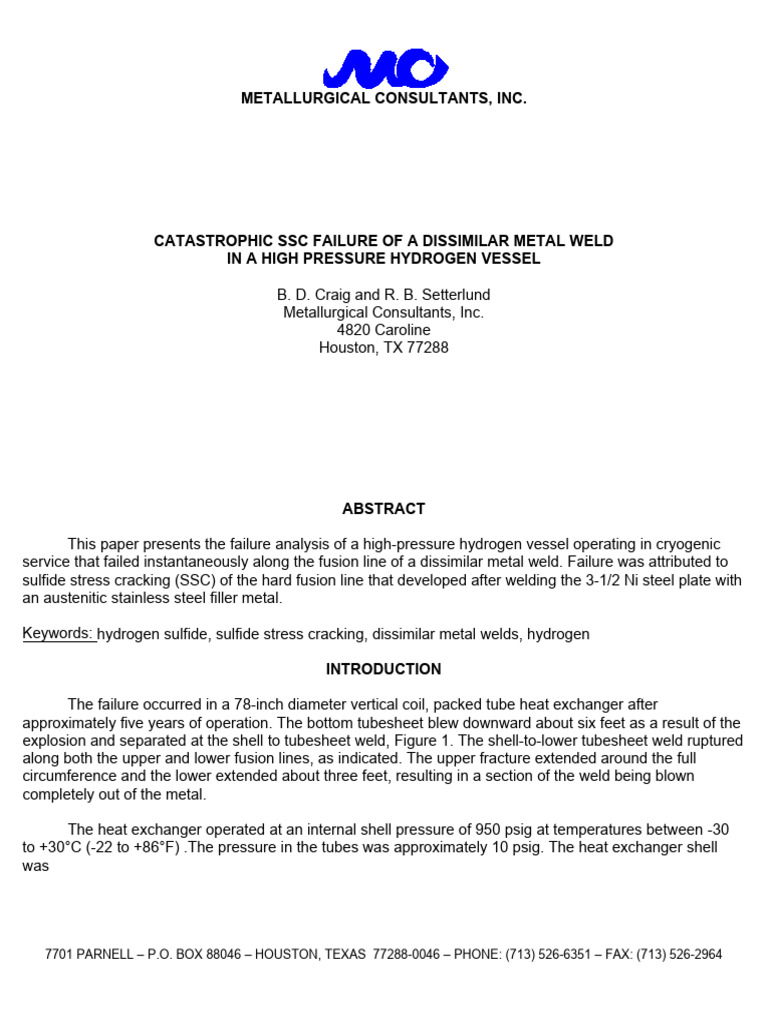 Hydrogen Vessel Weld Failure Analysis | PDF | Construction | Welding