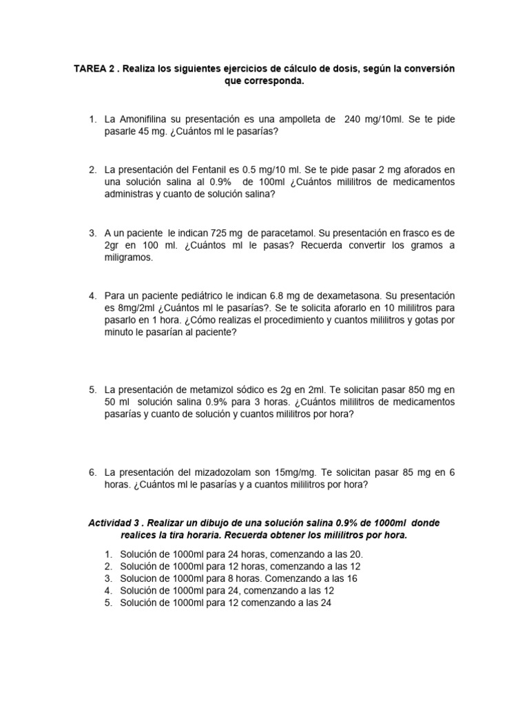 Cálculo de Dosis y Tiras Horarias | PDF