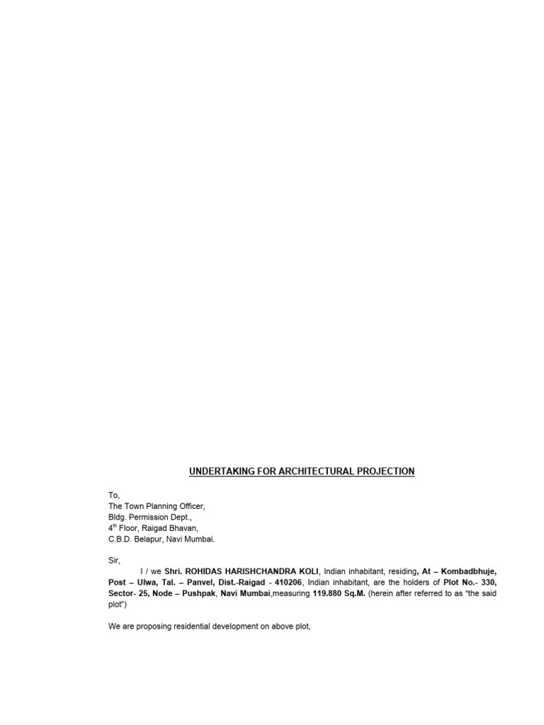 Undertaking For Architecutural Projection 100+100 | PDF