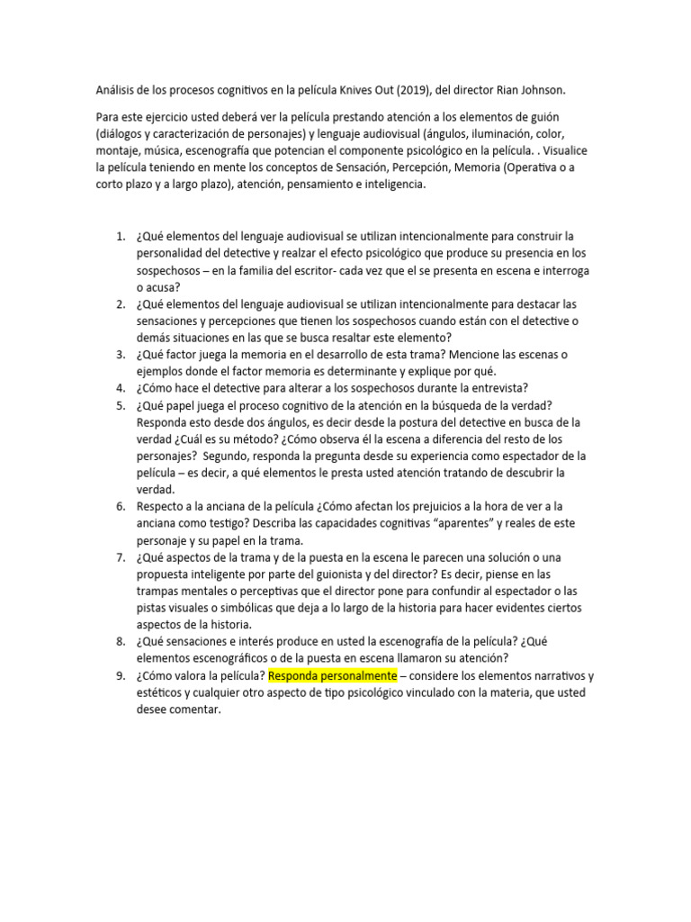 Análisis de Los Procesos Cognitivos en La Película Knives Out | PDF | Sicología | Mente