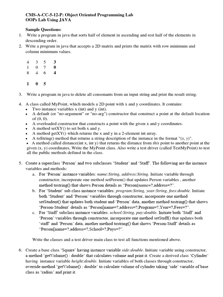 Java Assignments 5th Sem | Download Free PDF | Method (Computer ... Java Assignments 5th Sem | Download Free PDF | Method (Computer ...