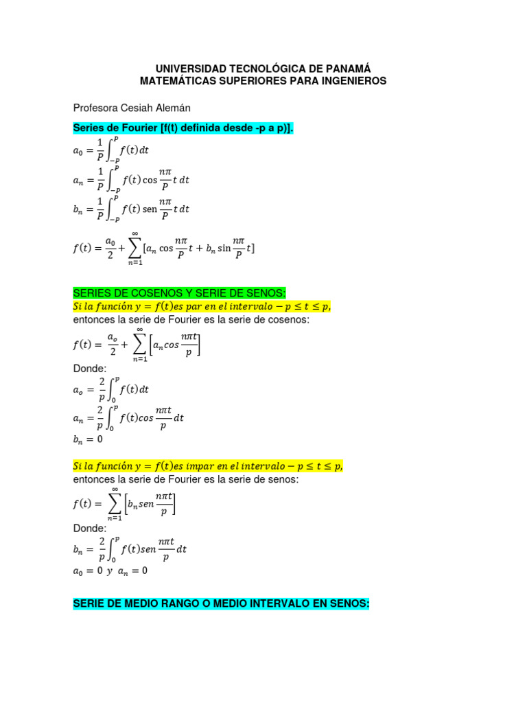 Fórmulas de Series de Fourier | PDF | Integral | Teoría del operador