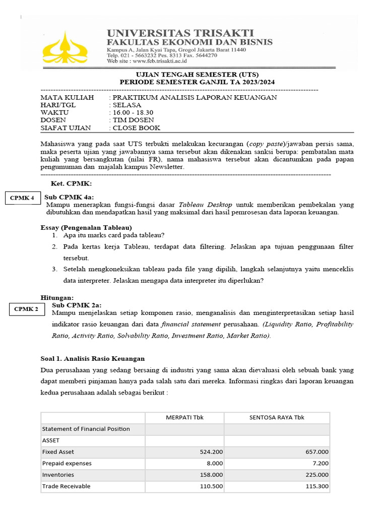 Soal UTS Prak ALK Ganjil 2023-2024 KKA, Selasa 16.00 | PDF