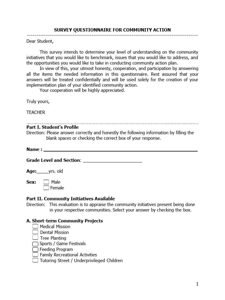 Survey Questionnaire For Community Action | PDF | Poverty | Poverty ...