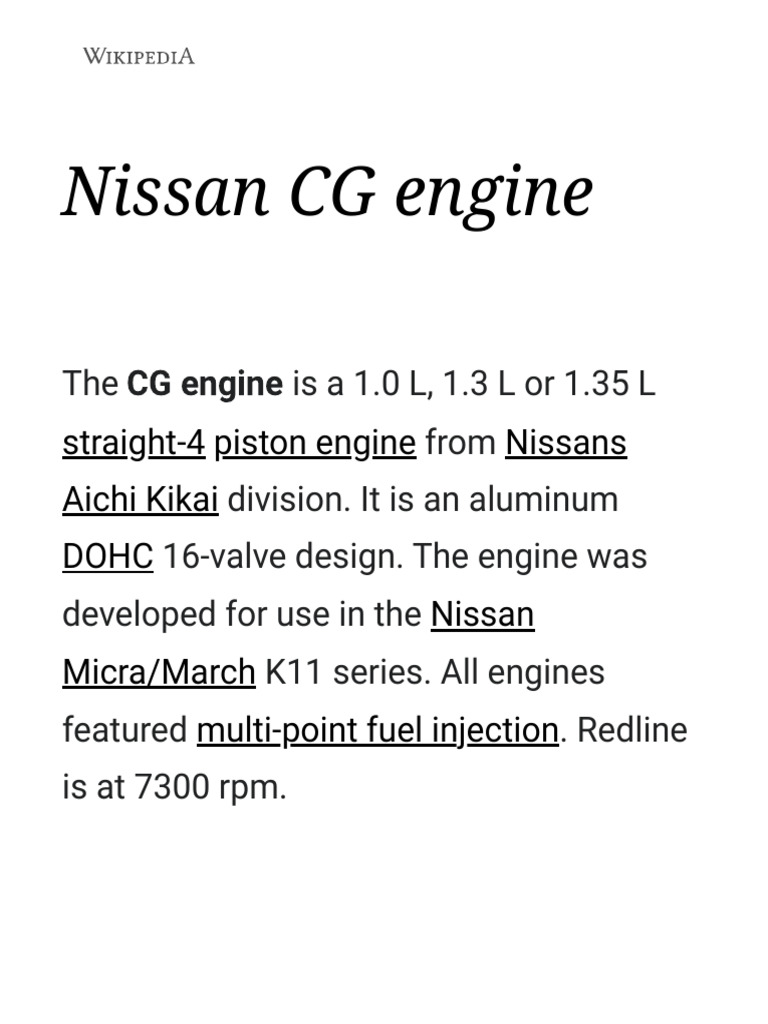 Nissan CG Engine Overview and Specs | PDF | Engines | Machines