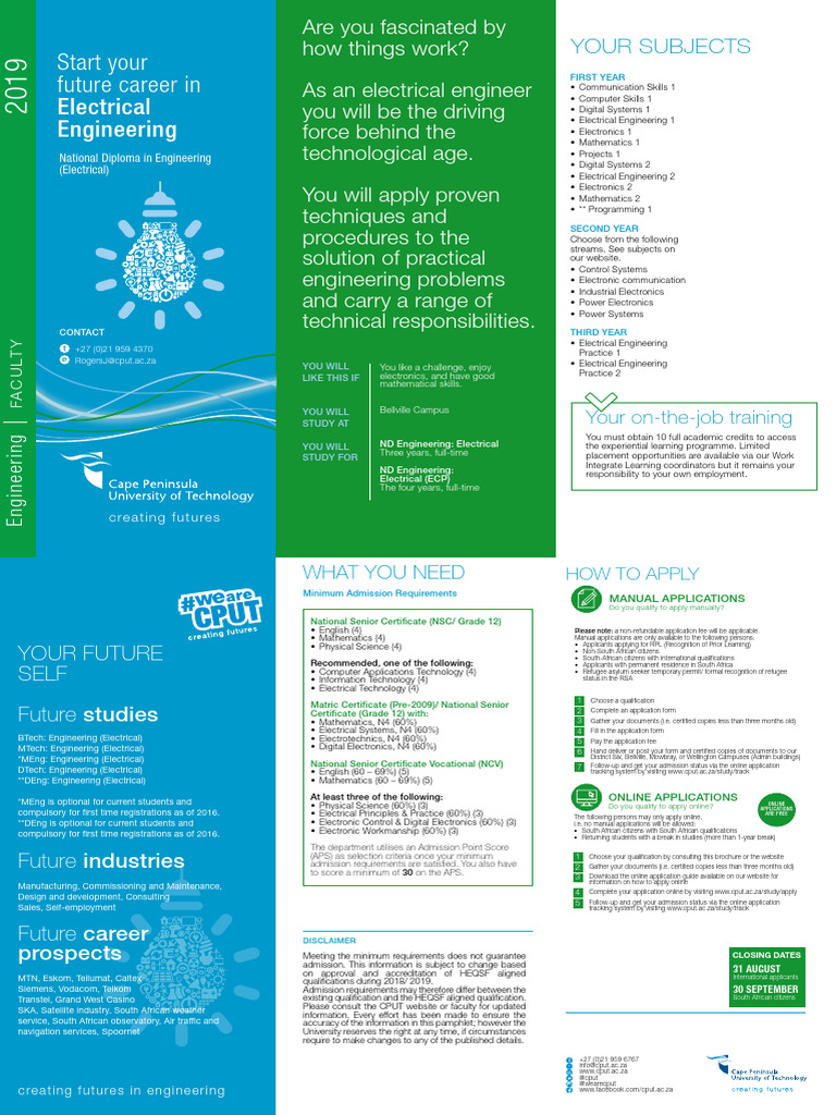 CPUT Electrical Engineering Admission Guide | PDF | Engineering ...