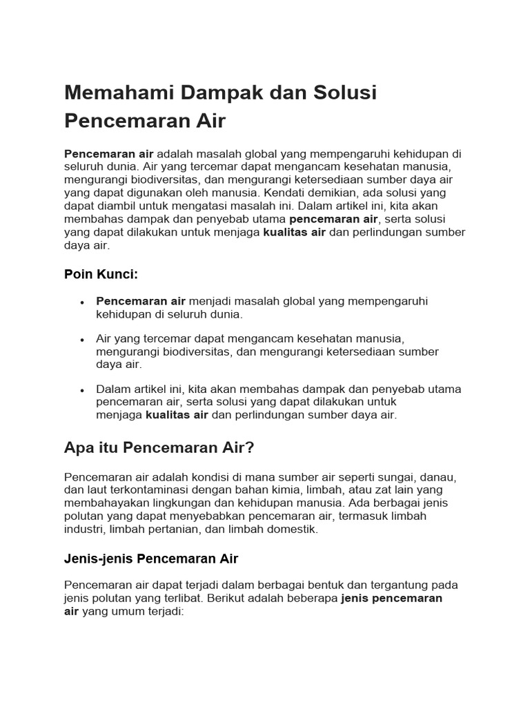Memahami Dampak Dan Solusi Pencemaran Air | PDF