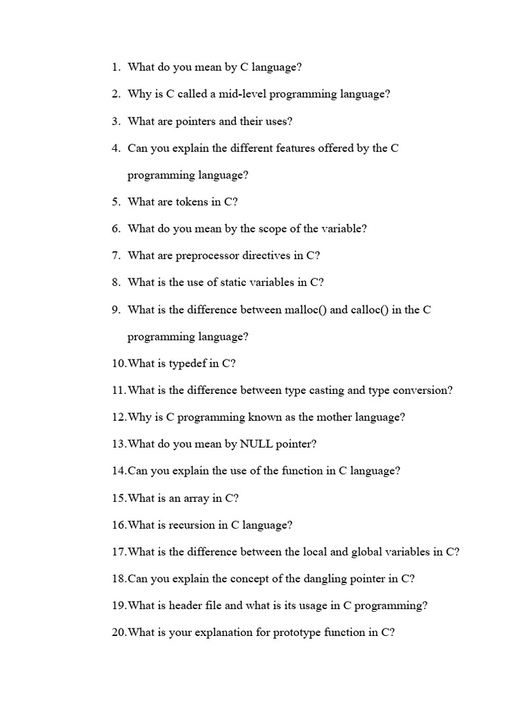 C Viva | PDF | C (Programming Language) | Pointer (Computer Programming)