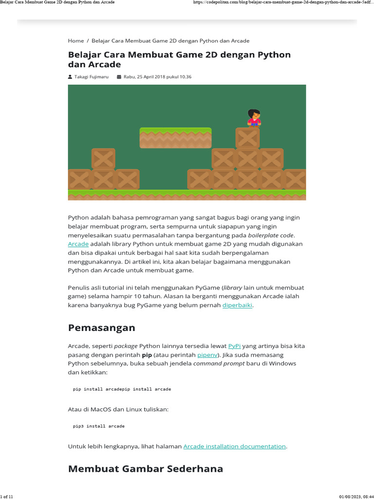 Belajar Cara Membuat Game 2D Dengan Python Dan Arcade | PDF